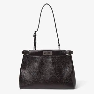 Fendi My Peekaboo Medium Crackled Black Leather Bag